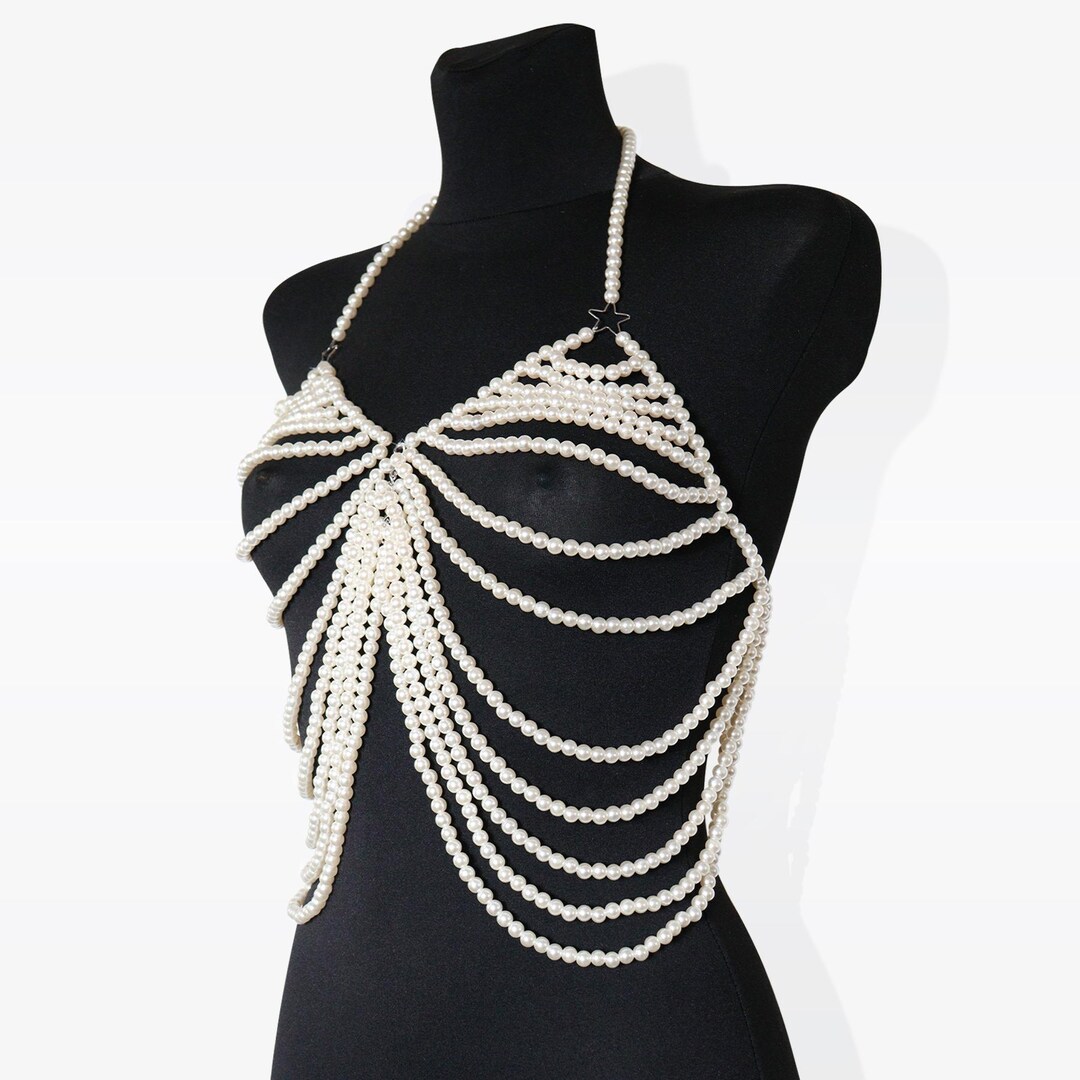 Pearl Body Chain: Beaded Bra Top, Rave Festival Jewelry - Etsy