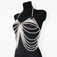 Black Pearl Body Chain, Gothic Body Jewelry, Pearl Body Chain Bra ...