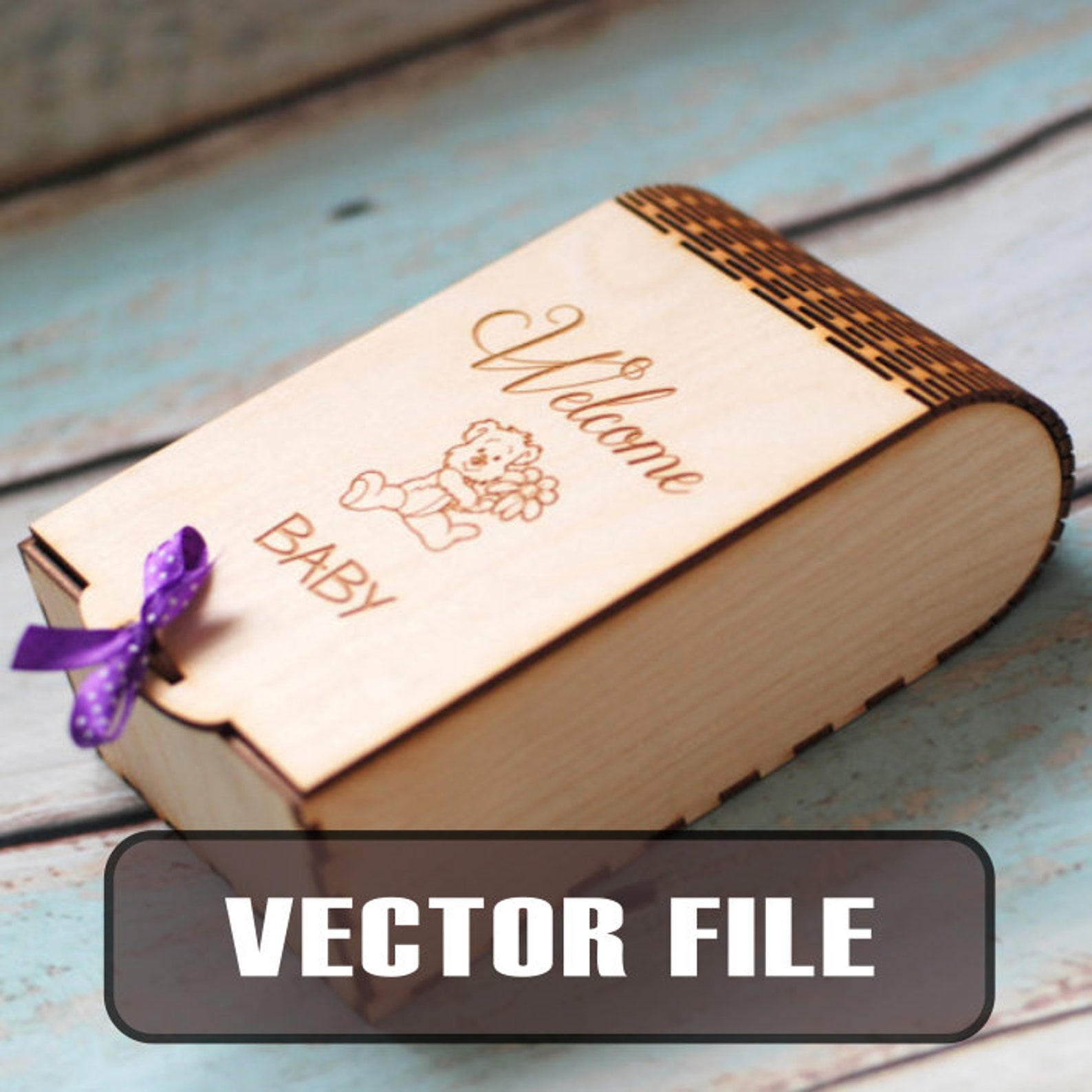 Wood Box Vector File With Live Hinge, Middle Size Gift Box, DXF for ...