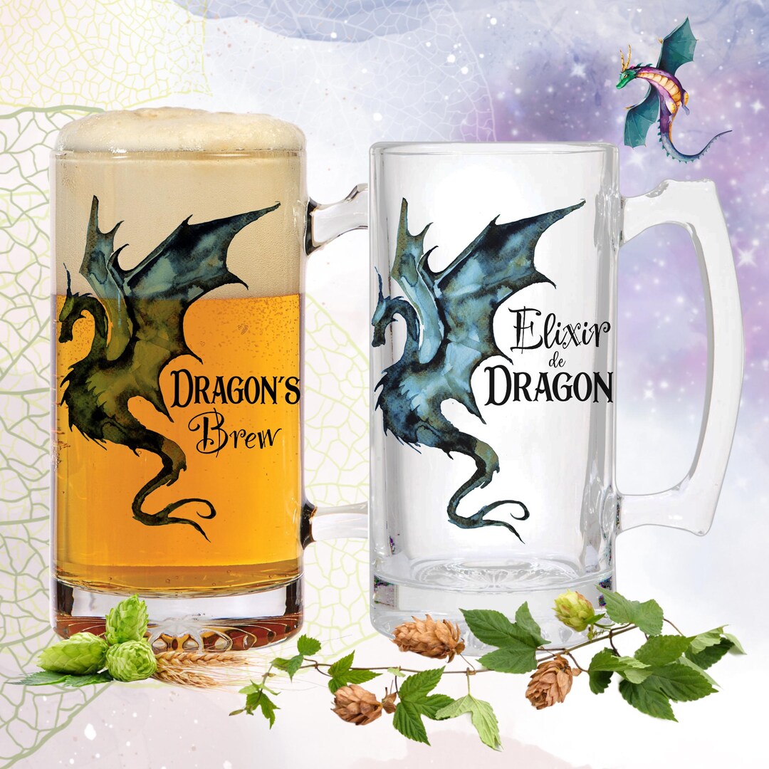 Dragon Beer Printed Mug, Beer Glass With Dragon, Mystical Dragon Beer ...