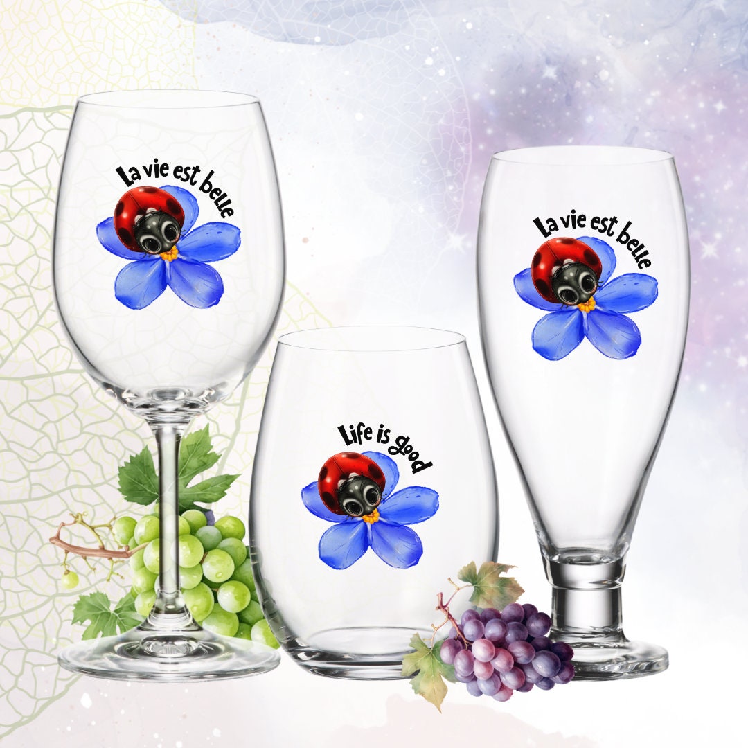 Ladybug Printed Wine Glass, Wine Glass Gift, Birthday Wine Glass, Party ...