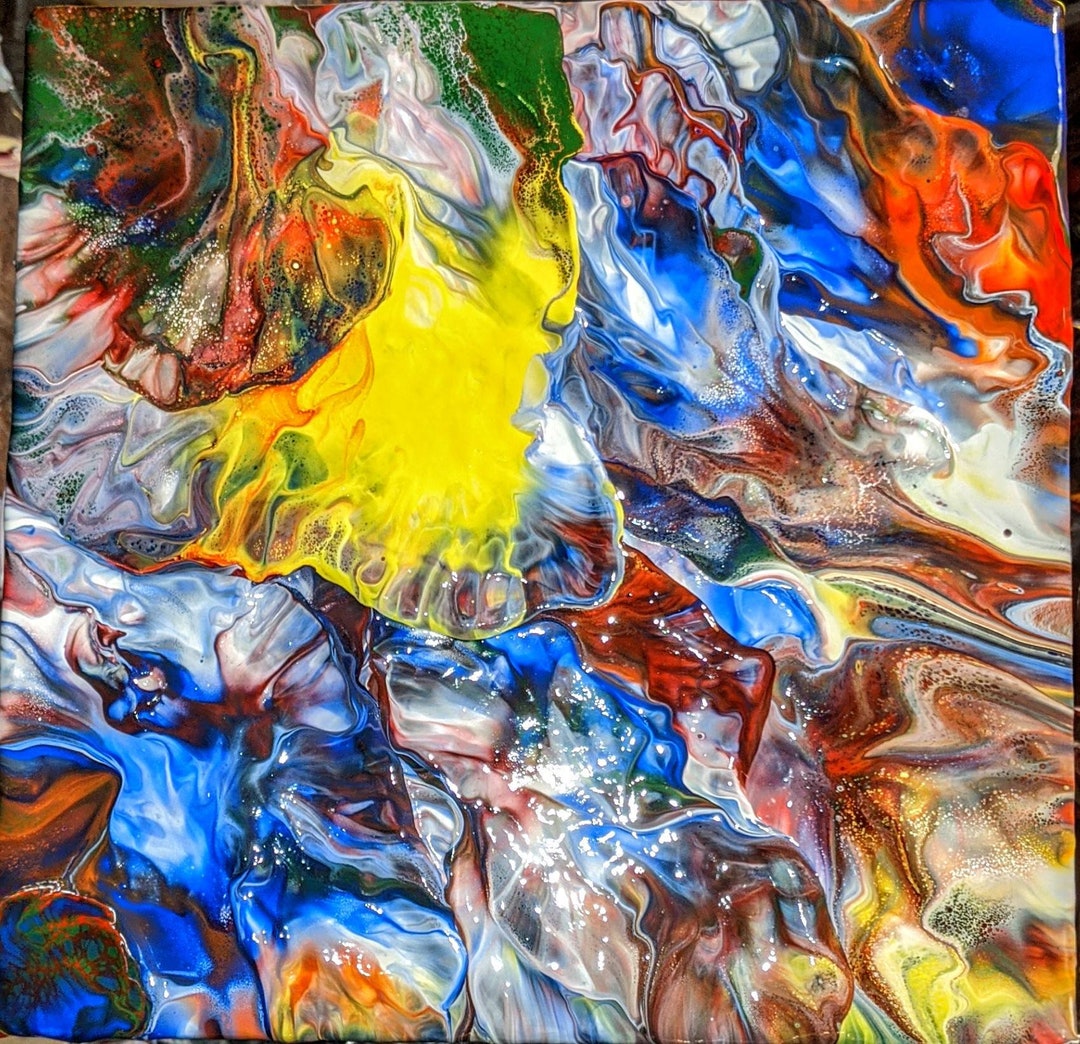 Abstract 5 Color Rainbow White Base Acrylic Dutch Pour - Etsy