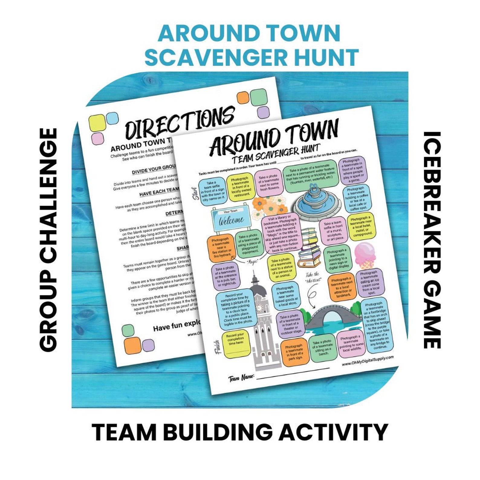 Around Town Team Scavenger Hunt Printable Activity, Group Team Building ...