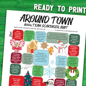 Around Town Holiday Team Scavenger Hunt Printable Activity, Competitive ...