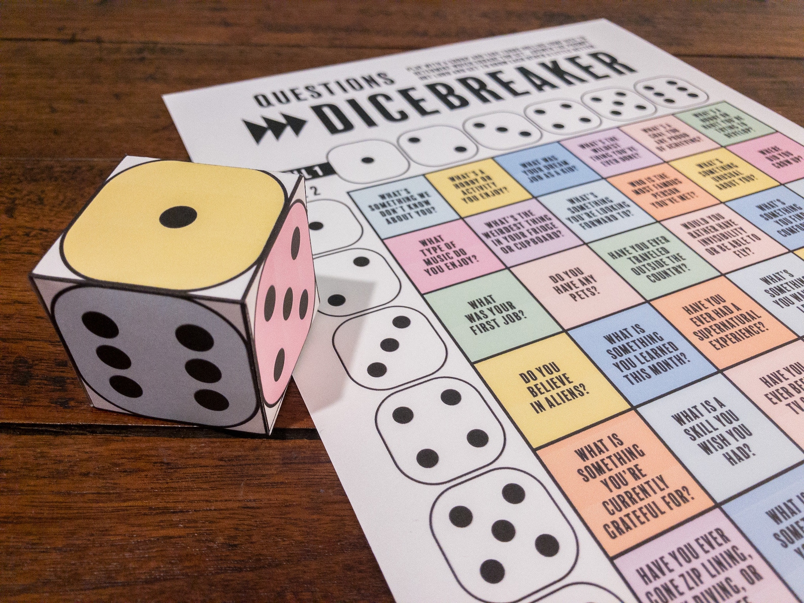 Dicebreaker Dice Roll Printable Icebreaker Questions Game, Dice Roll ...