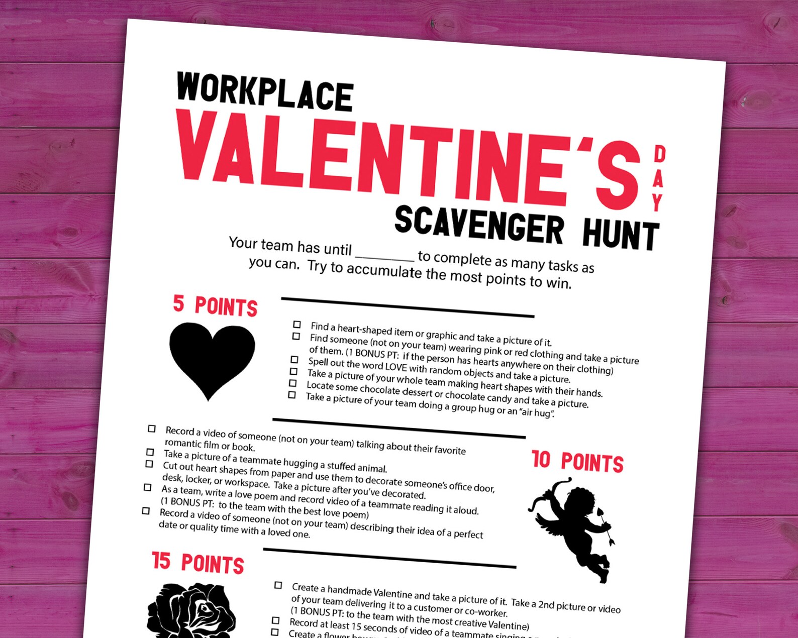 Valentines Day Workplace Scavenger Hunt Printable Team Building