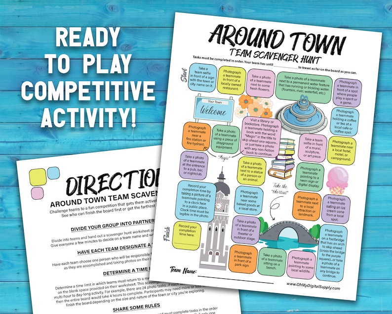 Around Town Team Scavenger Hunt Printable Activity, Competitive ...