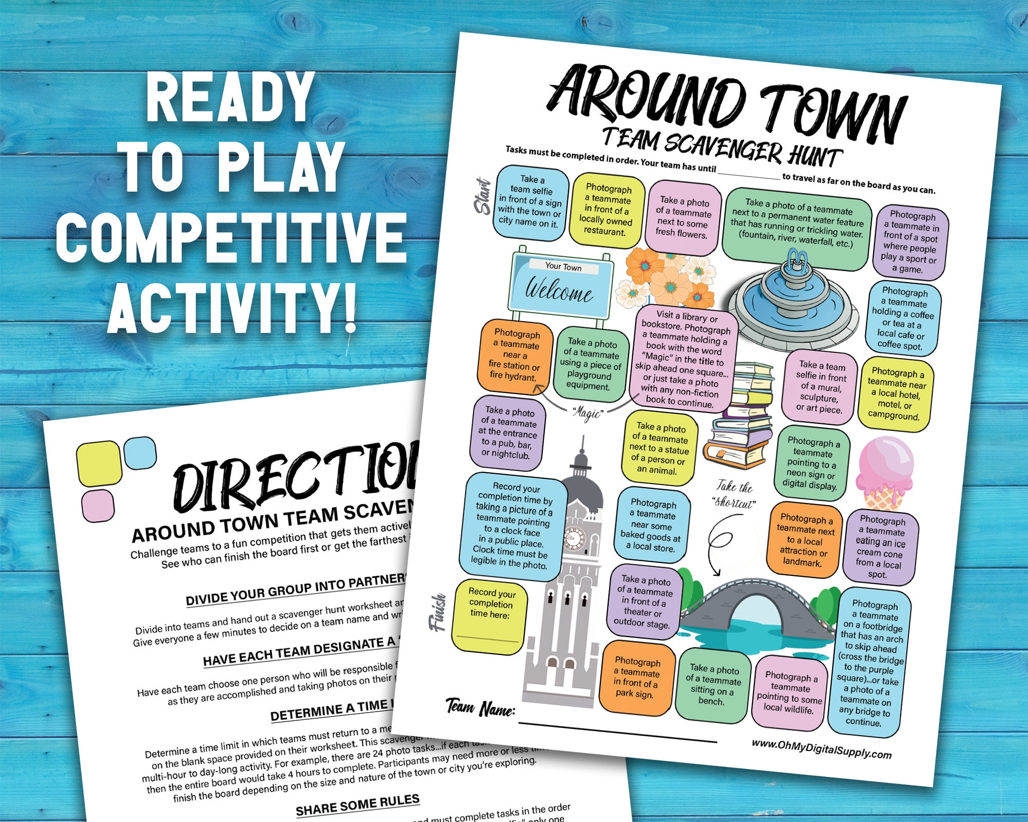 Around Town Team Scavenger Hunt Printable Activity, Group Team Building ...