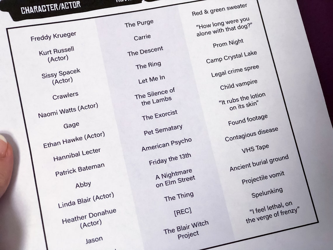 Horror Movie Matchup Printable Halloween Matching Game, Horror Film ...