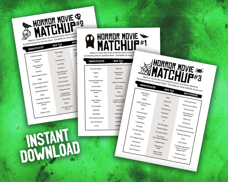 Horror Movie Matchup Printable Halloween Matching Game Horror - Etsy