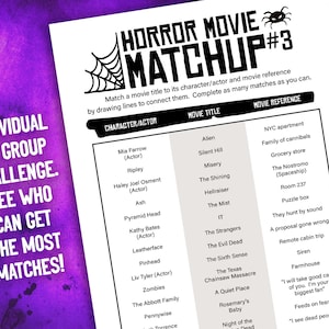 Horror Movie Matchup Printable Halloween Matching Game Horror - Etsy