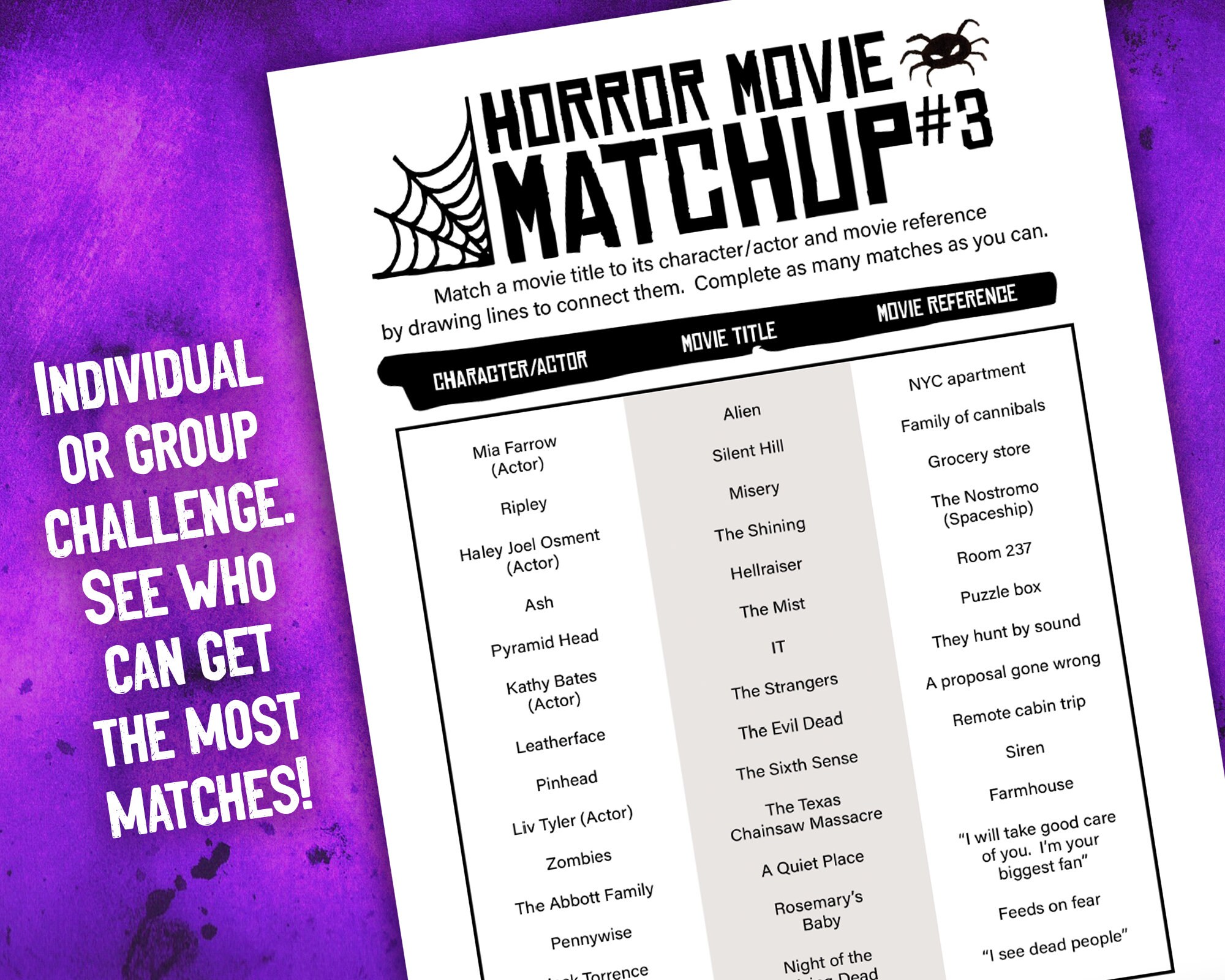 Horror Movie Matchup Printable Halloween Matching Game Horror - Etsy