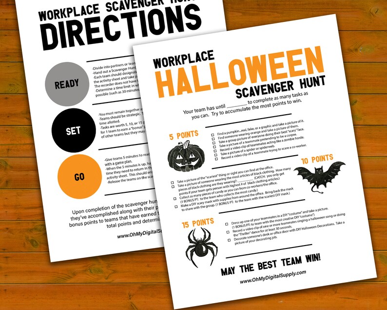 Halloween Workplace Scavenger Hunt Printable Team Competition | Work ...