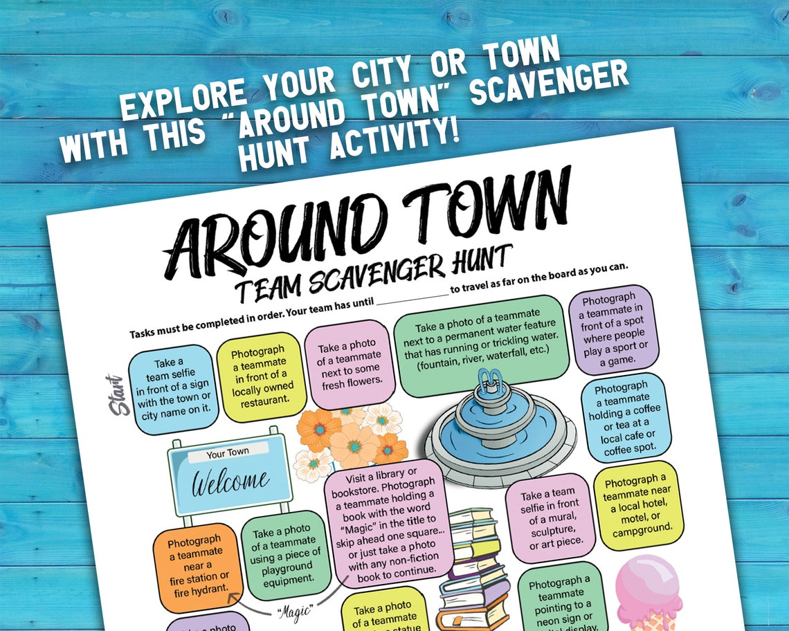 Around Town Team Scavenger Hunt Printable Activity, Competitive ...