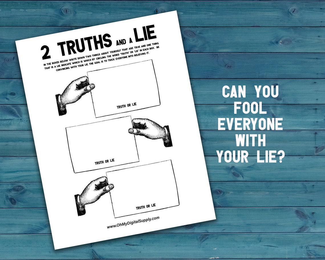 2 Truths and a Lie Printable Group Communication Game Group Ice Breaker Activity Worksheet ...