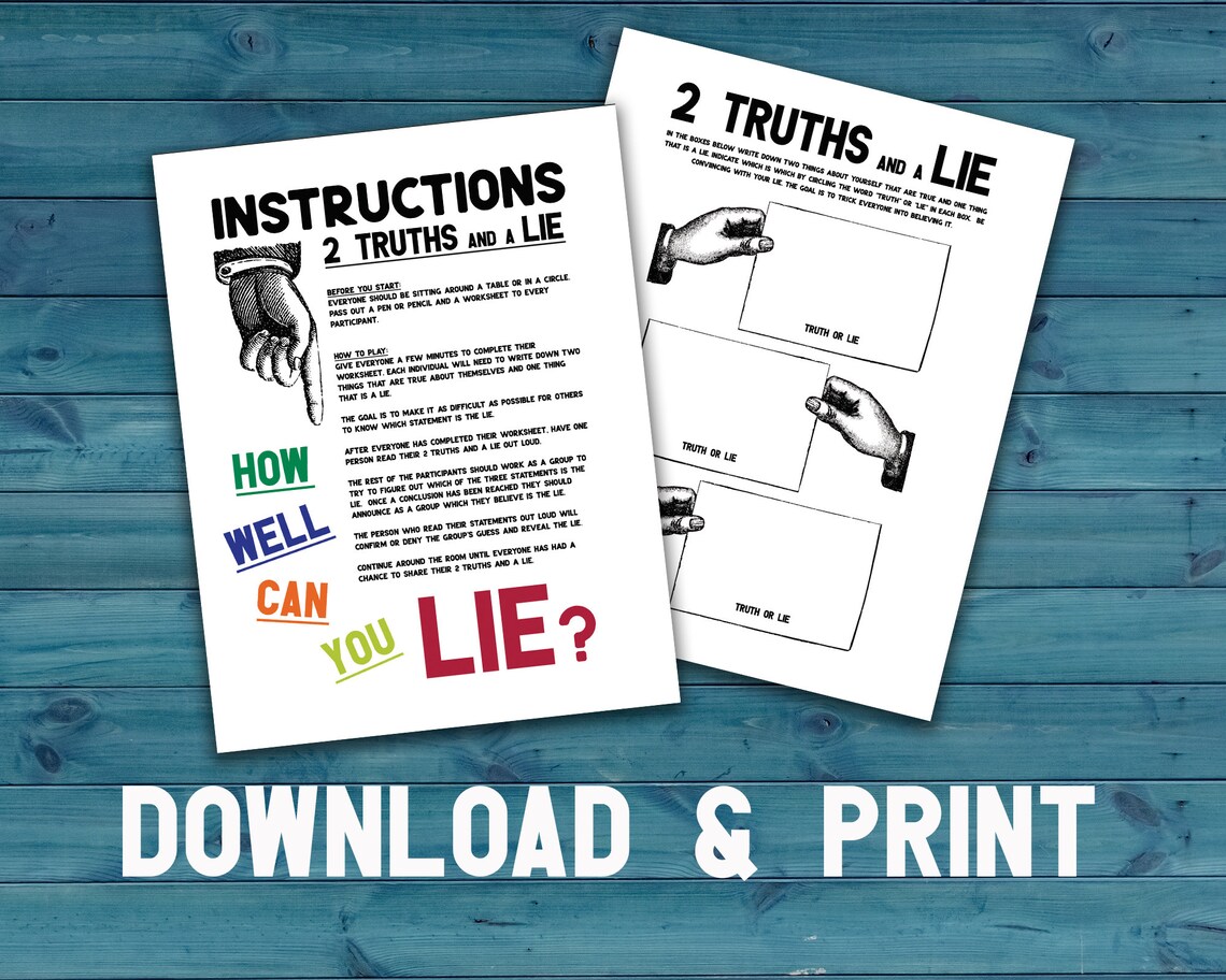 2 Truths and a Lie Printable Group Communication Game Ice - Etsy