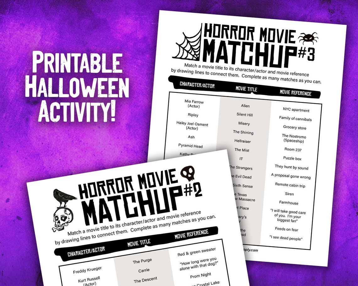 Horror Movie Matchup Printable Halloween Matching Game Horror - Etsy