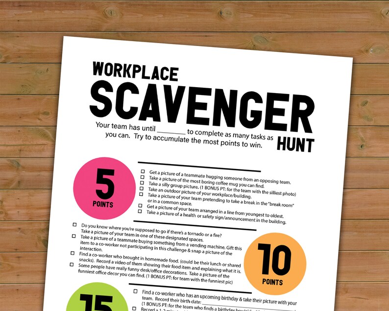 Workplace Scavenger Hunt Printable Team Building Activity | Adult ...
