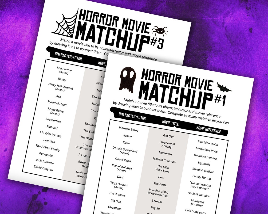 Horror Movie Matchup Printable Halloween Matching Game Horror - Etsy