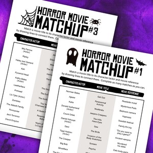 Horror Movie Matchup Printable Halloween Matching Game Horror - Etsy