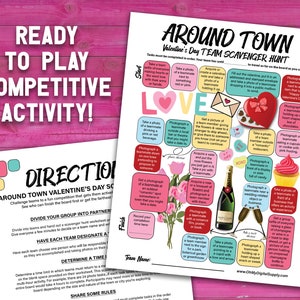 Around Town Valentine's Day Team Scavenger Hunt Printable, Competitive ...