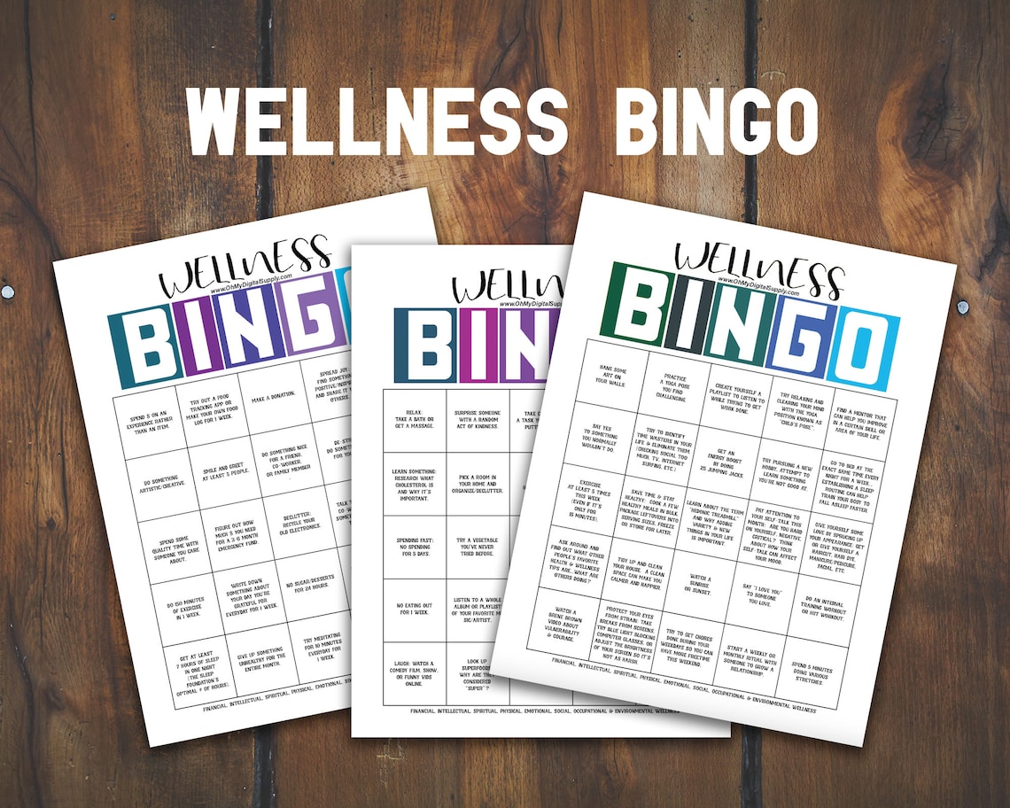 Health & Wellness BINGO Challenge Printable Activity Wellness BINGO Cards Monthly Health ...