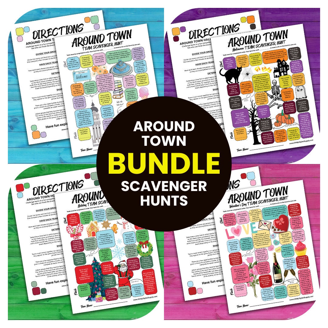 Around Town Team Scavenger Hunt Printable Bundle, Competitive ...