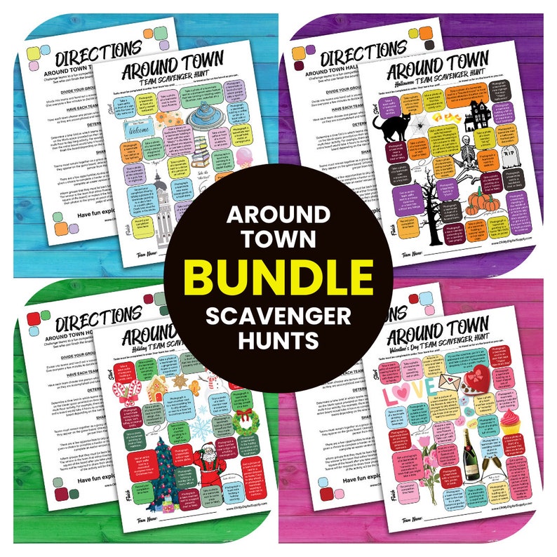 Around Town Scavenger Hunt Printable Team Building Bundle, Competitive ...