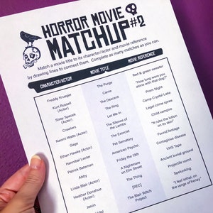 Horror Movie Matchup, Printable Halloween Matching Game & Film Trivia ...