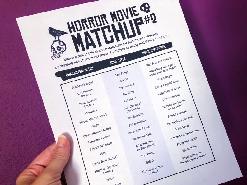 Horror Movie Matchup Printable Halloween Matching Game, Horror Film ...