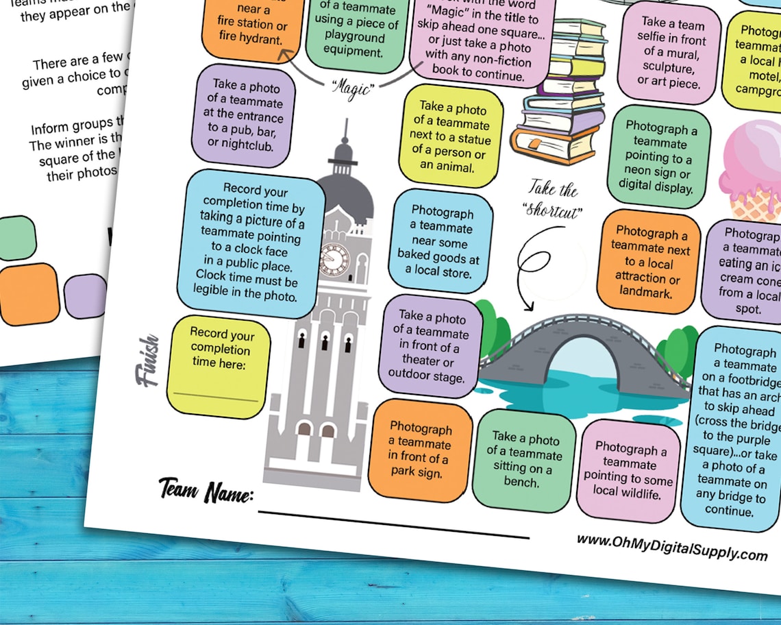 Around Town Team Scavenger Hunt Printable Activity, Competitive ...