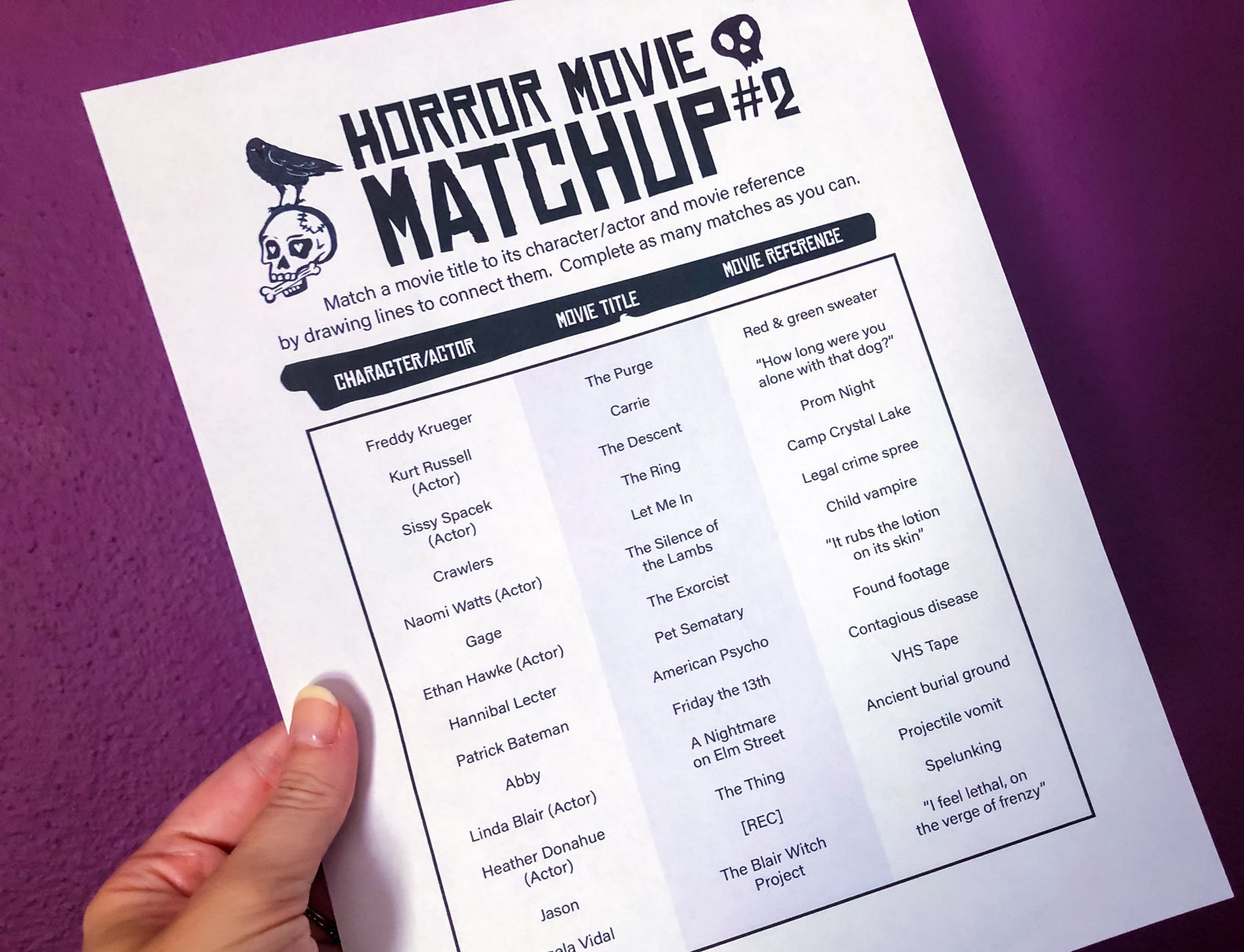 Horror Movie Matchup Printable Halloween Matching Game, Horror Film ...