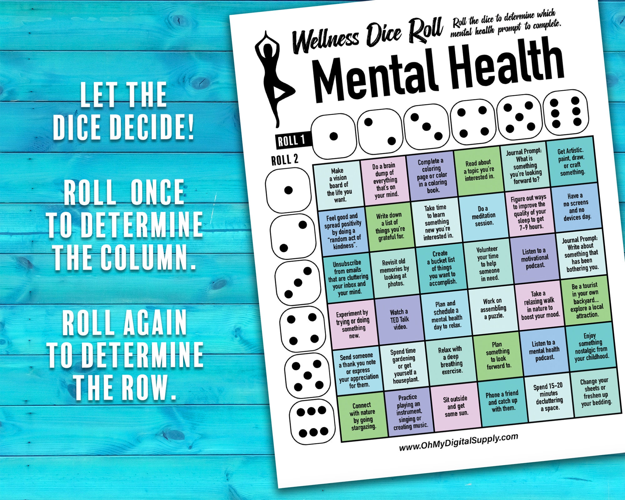 Wellness Dice Roll Printable Decision Game, Dice Roll Wellness Activity ...