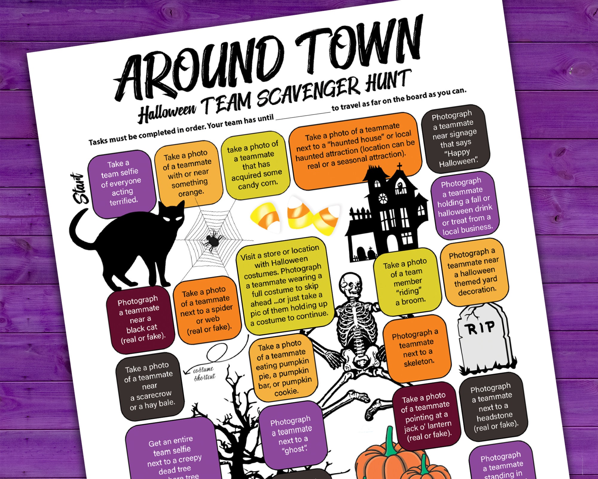 Around Town Halloween Team Scavenger Hunt Game, Printable Competitive ...
