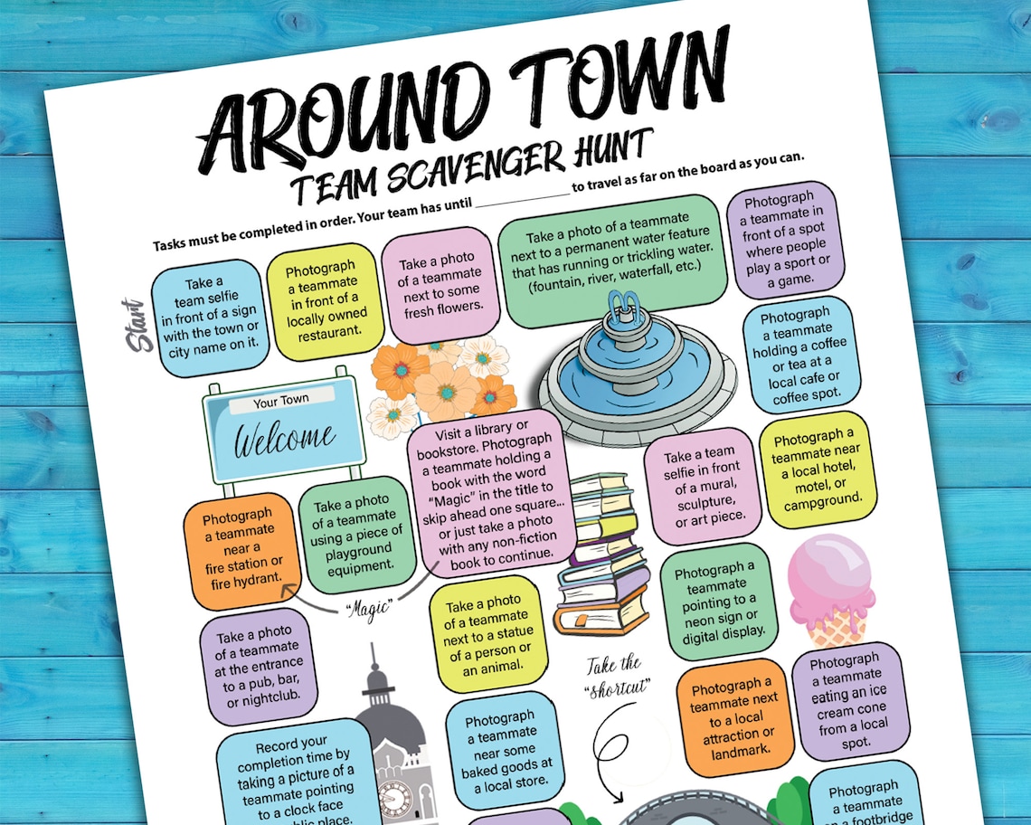 Around Town Team Scavenger Hunt Printable Activity, Competitive ...