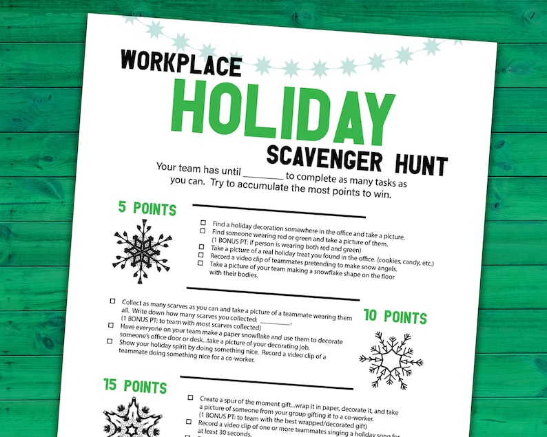 Holiday Workplace Scavenger Hunt Printable Activity | Office Team ...