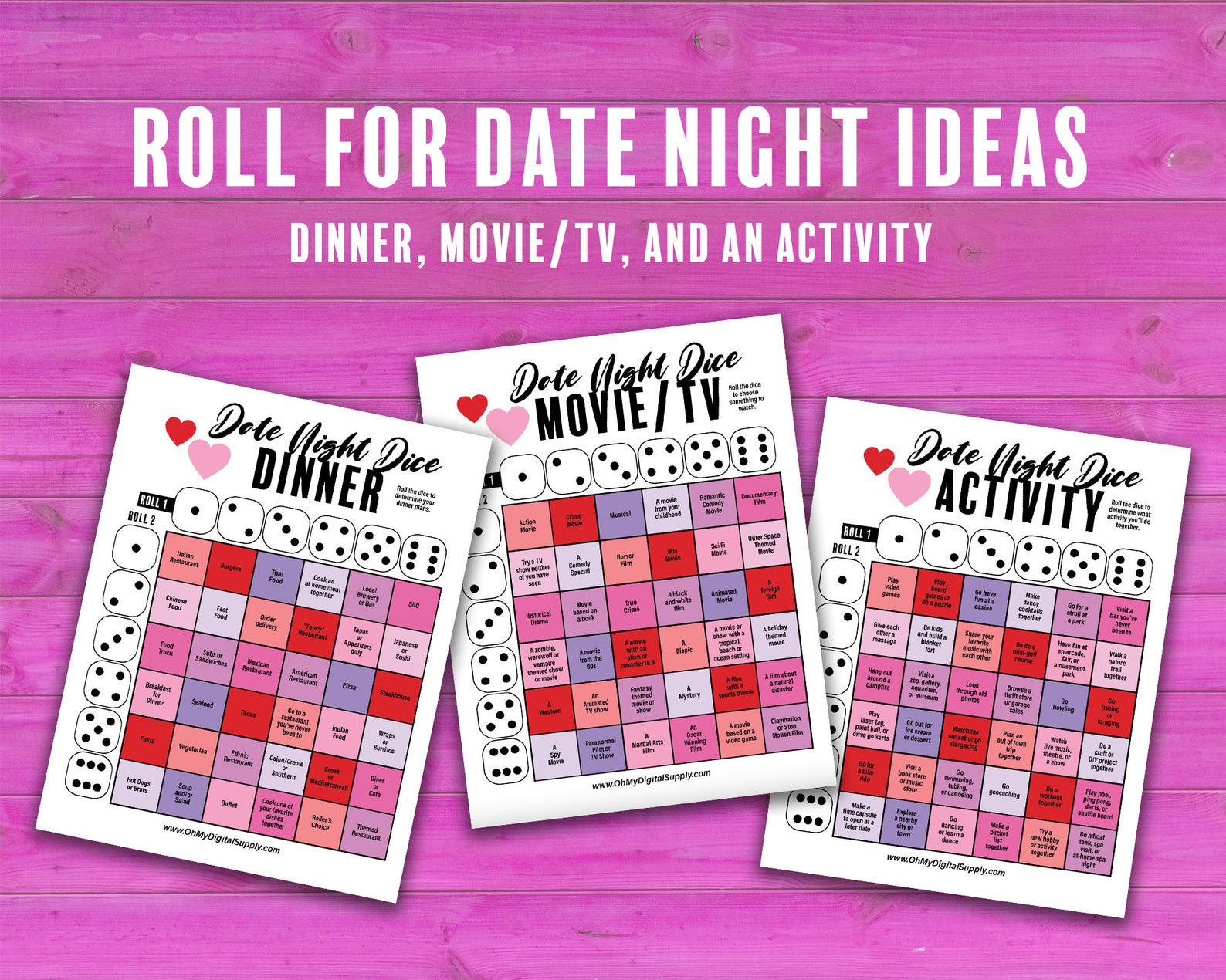 Date Night Dice Roll Game for Couples, Printable PDF Decision Making ...