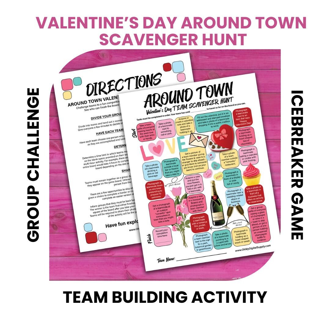 Around Town Valentine's Day Team Scavenger Hunt Printable, Competitive ...