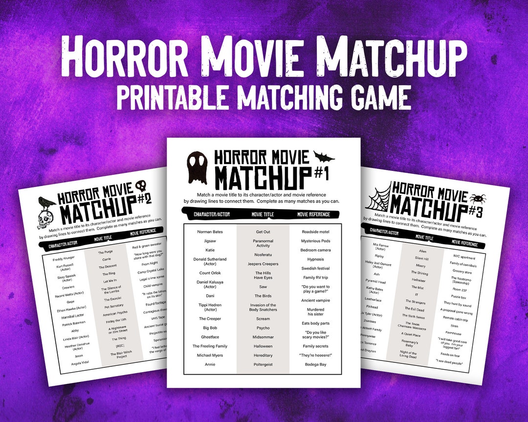Horror Movie Matchup Printable Halloween Matching Game Horror - Etsy