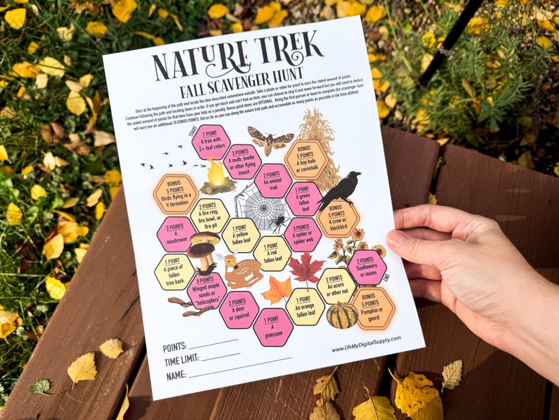 Nature Trek Outdoor Fall Scavenger Hunt Printable Activity, Competitive ...