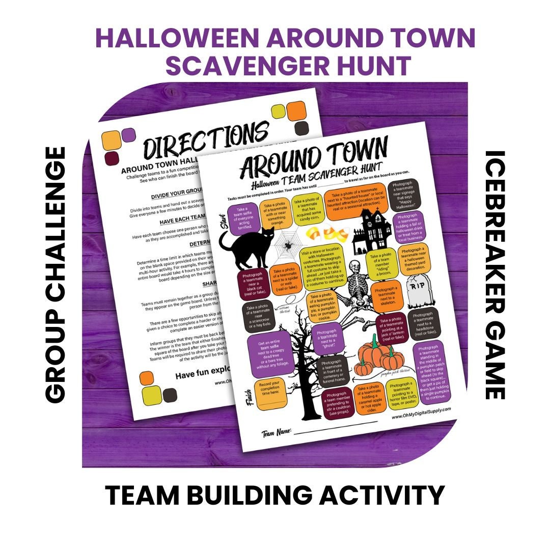 Around Town Halloween Team Scavenger Hunt Game, Printable Competitive ...