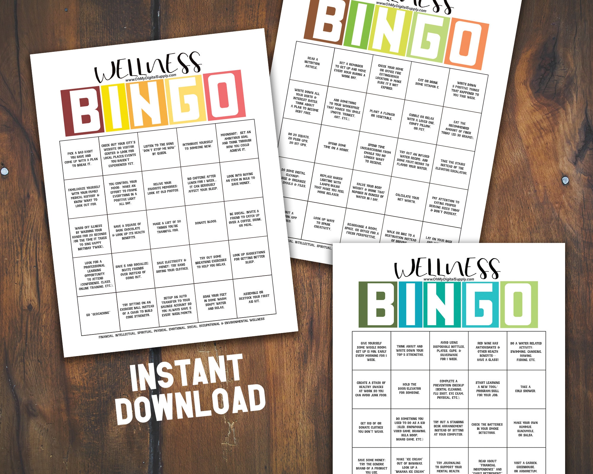 Wellness BINGO Monthly Health Challenge, Printable Bingo Cards for ...