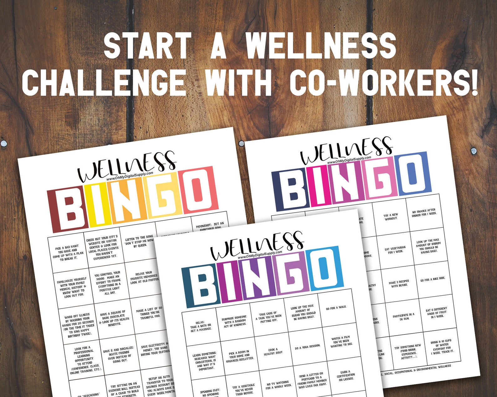 Wellness BINGO Monthly Health Challenge, Printable Bingo Cards for ...