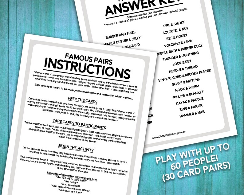 Famous Pairs Large Group Icebreaker, Mingle Activity, Networking & Team ...