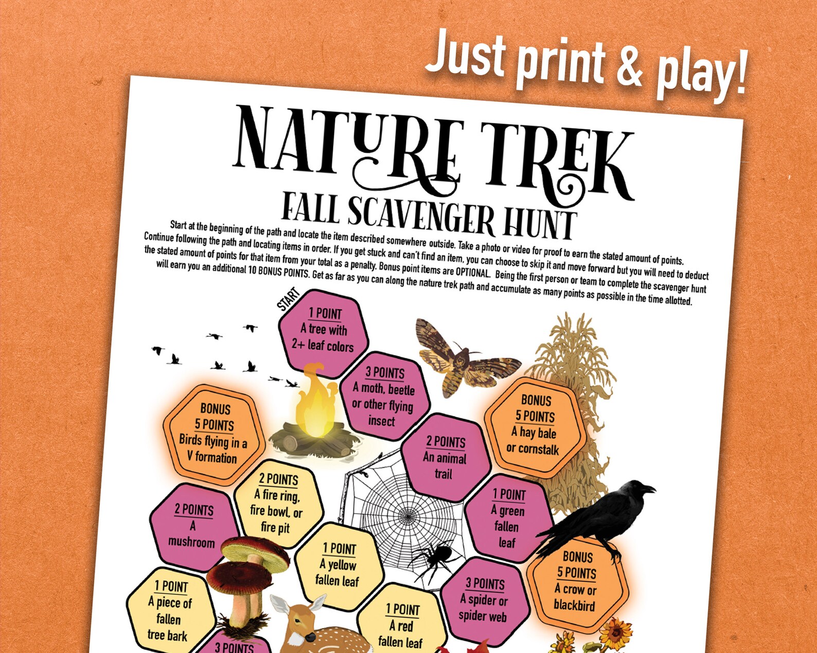Nature Trek Outdoor Fall Scavenger Hunt Printable Activity, Competitive ...