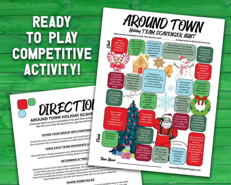 Around Town Christmas Holiday Scavenger Hunt Printable, Competitive ...