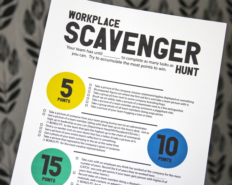Workplace Team Scavenger Hunt Printable Activity | Work Team Building ...
