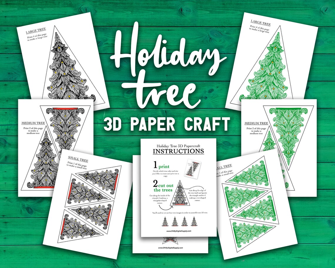 Holiday Christmas Tree 3D Paper Craft Printable Paper Tree Holiday ...