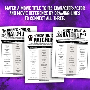 Horror Movie Matchup Printable Halloween Matching Game, Horror Film ...