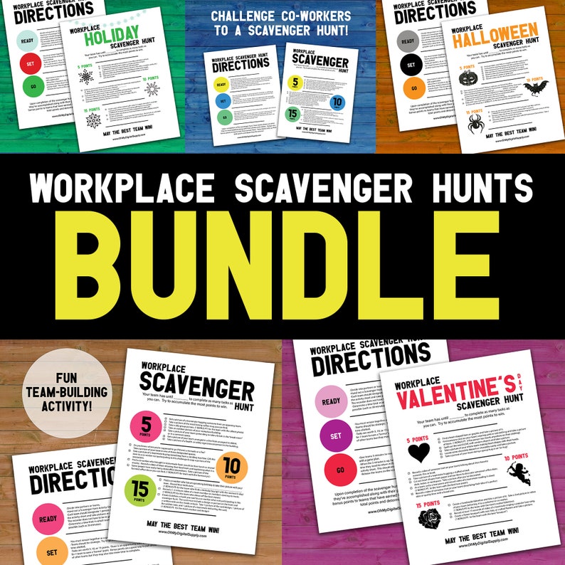 Workplace Team Scavenger Hunt Printables Bundle Office Scavenger Hunt ...